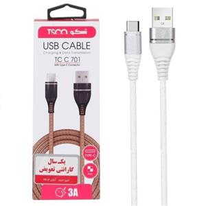 قیمت و خرید کابل شارژ تسکو TypeC مدل TC C 701 سفید