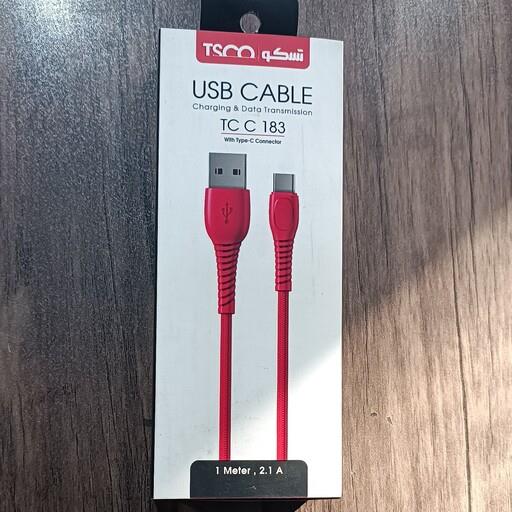 قیمت و خرید کابل شارژ tc c 183تسکو تایپ سی type-c مشکی یه متری 6ماه وخدمات پس از فروش توسن سیستم