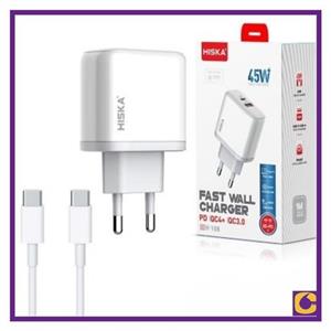 قیمت و خرید شارژر فست 45w HISKA مدل H-108 ( دارای دو پورت USB و type c ، قابلیت فست شارژ و شارژ ...