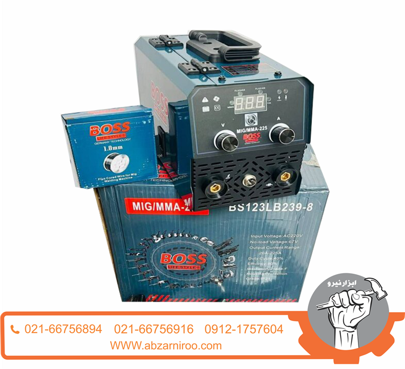 قیمت و خرید اینورتر جوشکاری CO2 و MMA مینی میگ 225 باس دستگاه جوش بدون گاز مینی BOSS MMA-MIG