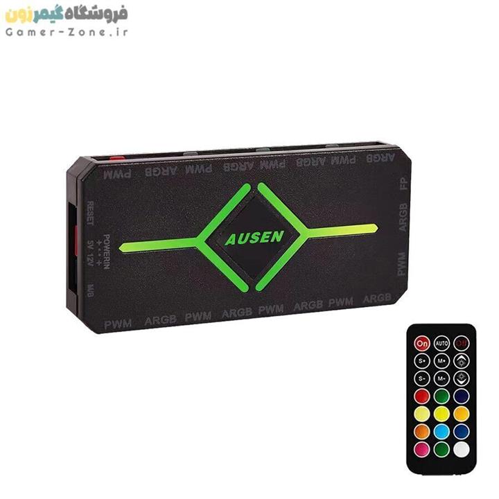 قیمت و خرید کنترلر 9 پورت ARGB و هاب فن کیس مدل Ausen 5V 3Pin ARGB Controller and 4Pin PWM Fan ...