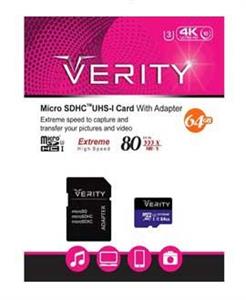 قیمت و خرید رم میکرو ۶۴ گیگ وریتی Verity U3 C10 80MB/s + خشاب