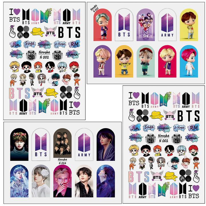 قیمت و خرید برچسب لنز ناخن مدل BTS کد N002-N024-N025 مجموعه 4 عددی