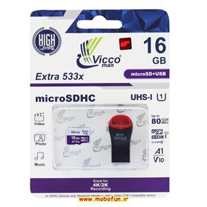 قیمت و خرید کارت حافظه 16 گیگابایت ویکومن مدل Vicco Man Extra 533X U1 C10 80MB/s به همراه رم ریدر